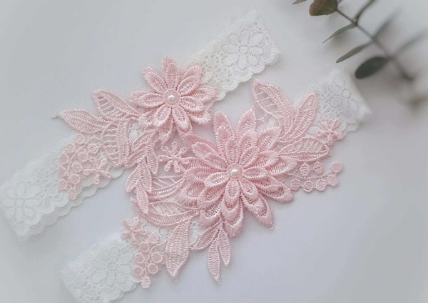 Garter Set - Bianca Pink Lace Motif Garter Set for Weddings – Smooches ...