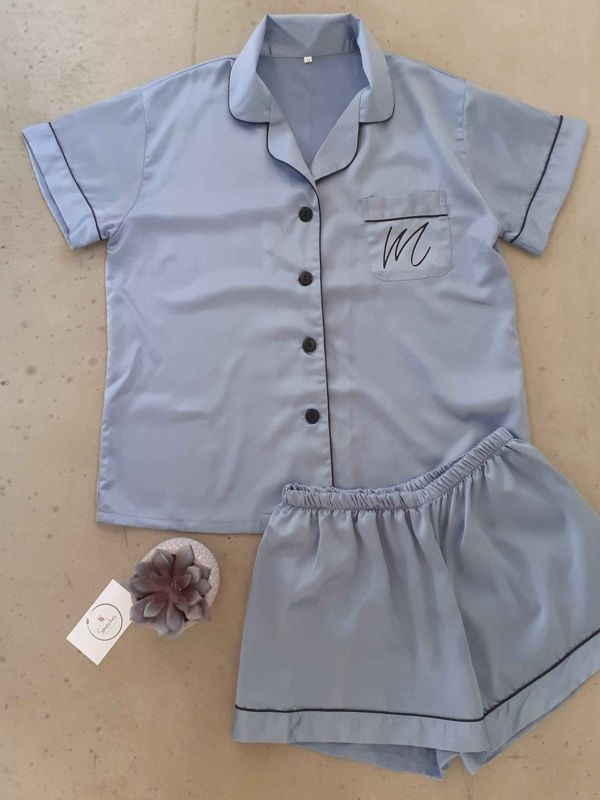 Dusty Blue Satin Pyjamas - Luxurious Silky Comfort Sleepwear – Smooches ...