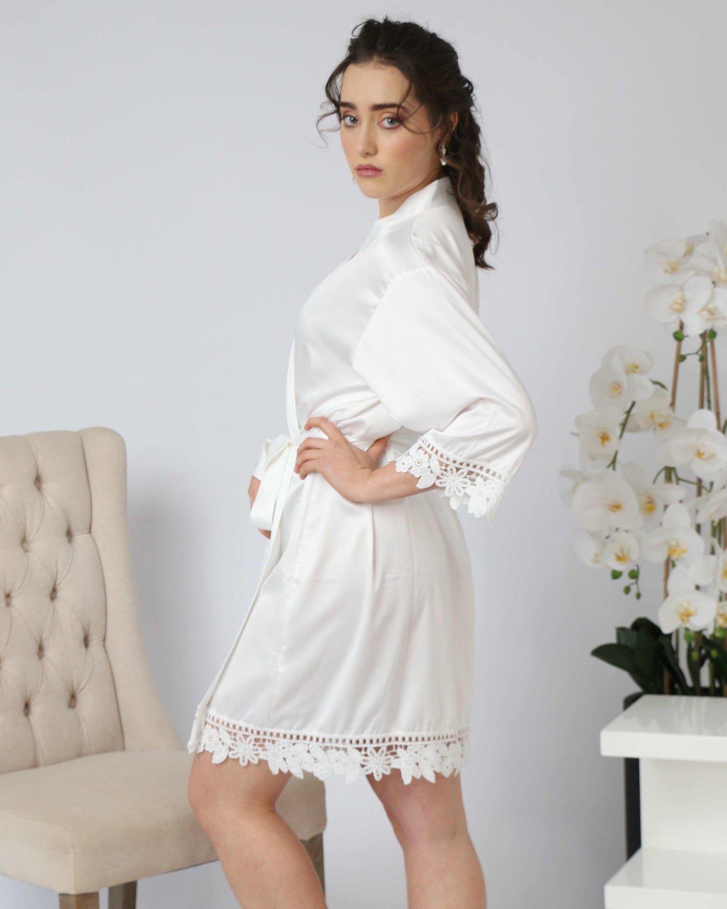 White Satin Robe Soft and Silky Lace Robe for Bride – Smooches Bridal ...